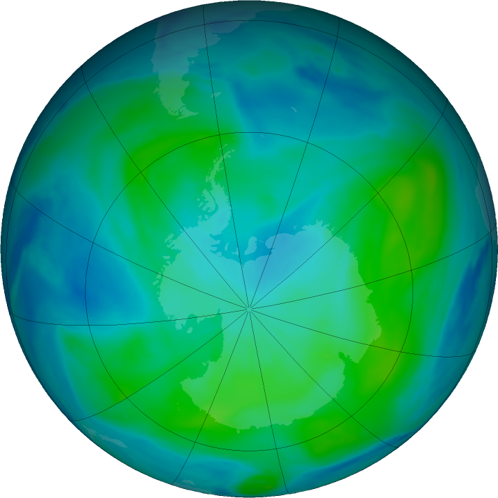 Ozone Hole Watch: Southern ozone map for 22 February 2025